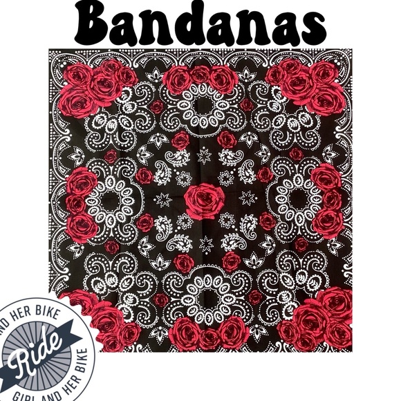 Accessories | Bandana Bw With Red Roses Rockabilly | Poshmark